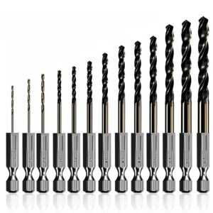 hex shank metric drill bit set - 13 pcs (1.5mm-6.5mm), quick change high speed steel drill bits for impact driver for aluminum alloy/metal/steel/wood/plastic