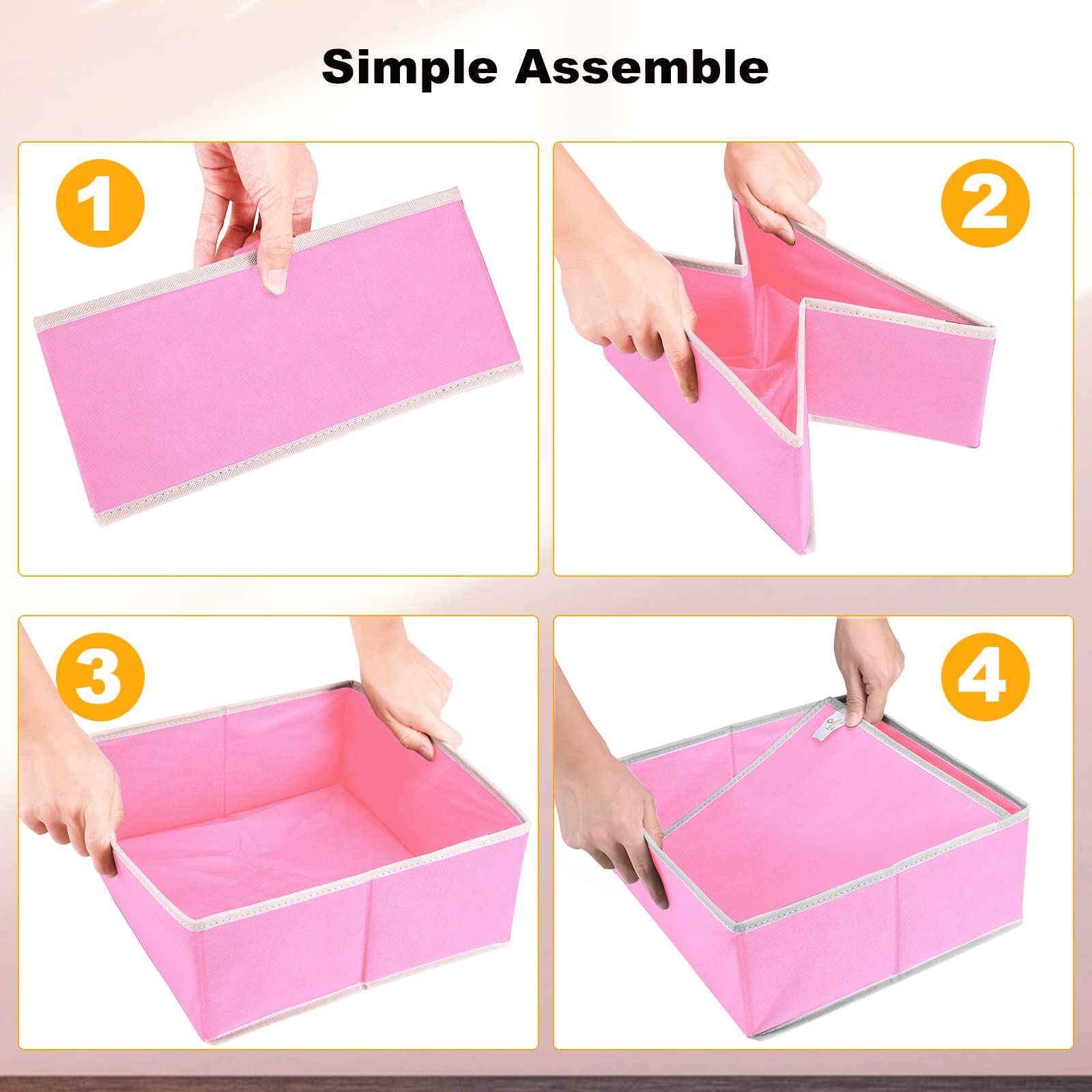 Hinotori Drawer Organizer for Clothing Foldable Storage Bins Closet Baby Dresser Drawer Divider Nursery Basket Box for Underwear, Bras, Lingerie, Pink, 12 Pack