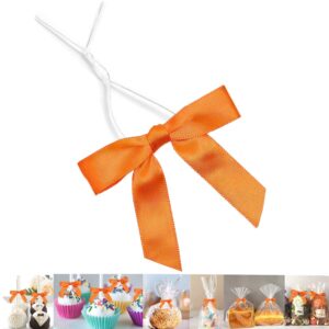 guifier 50 pack 3" satin twist tie bows, twist bows for treats, ribbon bows with twist ties gift wrap bows, pretied bows ties for cake pops, baby shower, sweets packaging, party favors, gifts(orange)