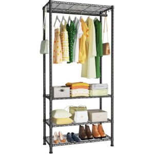 ulif h1 portable closets, 4-tier freestanding metal garment rack and clothes storage wardrobe, suitable for bedroom, apartment, cloakroom, 25.6" w x 15.7" d x 72.8" h, black