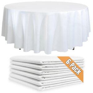 6-pack white round paper tablecloths – 82in paper table cloths for parties disposable – linen like disposable white tablecloth round cover with plastic backing