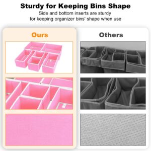 Hinotori Drawer Organizer for Clothing Foldable Storage Bins Closet Baby Dresser Drawer Divider Nursery Basket Box for Underwear, Bras, Lingerie, Pink, 12 Pack