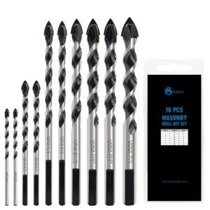 gmtools 10pcs masonry drill bits set, 1/8 to 1/2" concrete drill bit set, multi-material drill bits for brick, tile, cement, ceramic, glass, plastic, industrial strength carbide tip with storage box