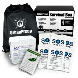 urbanprepp 72 hour survival box - 1 person emergency food, water, thermal blanket, emergency rations for floods, blackout, earthquake, car, work, school (urbanprepp essential 72 hour survival box)