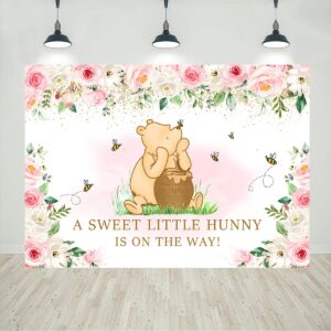 classic little bear baby shower backdrop girls pink florals cartoon bees birthday photo background decorations newborn baby shower party cake table supplies 5x3ft