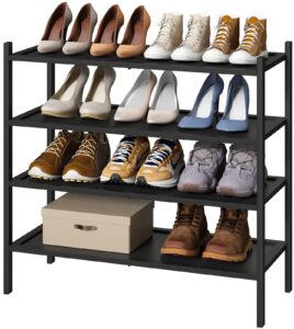 kiplant shoe rack for entryway, black bamboo shoe rack 4-tier, stackable shoe organizer for hallway closet, free standing shoe racks for indoor outdoor