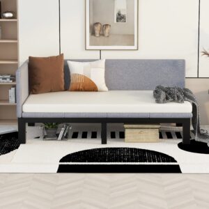 merax, gray upholstered daybed/sofa frame/wood floor linen cover mattress/futon sleeper beds, twin size