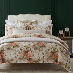 hiend accents floral bedding jardin lyocell 3 piece queen duvet cover set, cottage garden botanical rose print bed set, women girls soft silky flower comforter cover with pillow shams