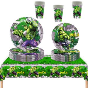 green hero birthday party tableware supplies set for 16 guests with tablecloth, plates and cups,green hero party theme birthday baby shower party decorations