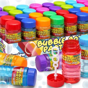 32 pack bubble bottles bulk for kid (8 colors), bubbles wand attached to the lid, blow bubble solution set with gift box for child party favors supplies, outdoor summer toy, birthday, goody bag filler