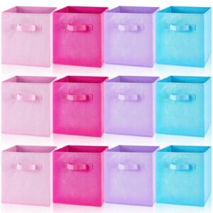 yinder 12 pcs cube storage bin 11'' fabric storage cubes colorful bins for cube storage foldable cube storage for classroom organizer bins fabric cubby boxes for shelf(sky blue, purple, pink, rose)