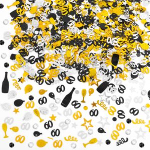 3000 pieces happy birthday confetti number 60 confetti birthday cake confetti table scatter confetti, black gold silver party decorations supplies for birthday anniversary (60th style)