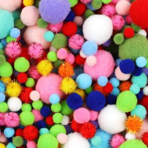 900 pcs pom poms, multicolor bulk pom poms arts and crafts, soft and fluffy craft pom poms, assorted sizes pompoms, for arts and craft making decorations