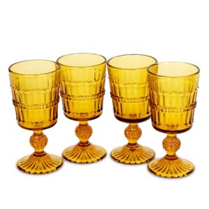 american atelier vintage amber beaded wine glasses | set of 4 | 9 oz | wine goblets | colored vintage style glassware | water cups | embossed design | dishwasher safe (amber)