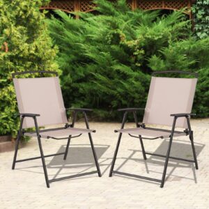 Tangkula 2 Piece Patio Folding Chairs, Outdoor Dining Chairs w/Breathable Fabric, Heavy Duty Steel Frame, Folding Chairs for Garden, Backyard, Poolside, No Assembly Needed (1, Beige)