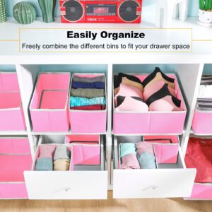 Hinotori Drawer Organizer for Clothing Foldable Storage Bins Closet Baby Dresser Drawer Divider Nursery Basket Box for Underwear, Bras, Lingerie, Pink, 12 Pack