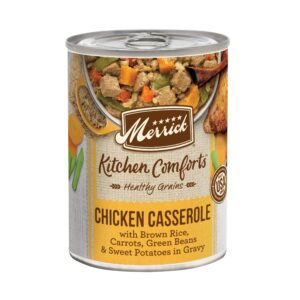 merrick kitchen comforts healthy and natural canned adult dog food with gravy, chicken casserole with rice - (pack of 12) 12.7 oz. cans