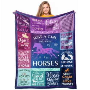 loxezom horse gifts for girls women, horse blanket for girls, best gifts for horse lovers girls, just a girl who loves horses, horse lovers christmas birthday gifts decor throw blanket 60" x 50"