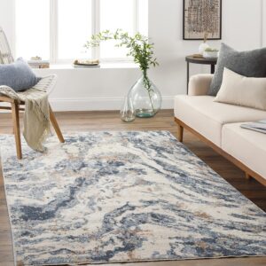 mark&day area rugs, 8x10 randalia modern navy marble area rug, blue beige grey carpet for living room, bedroom or kitchen (7'10" x 10')