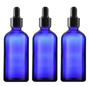 3 pack 100ml/3.5oz cobalt blue glass bottles with glass eye droppers empty refillable essential oils perfume dropper dispenser sample travel makeup container storage vias for travel aromatherapy lab