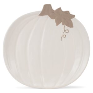 nat & jules pumpkin shaped 11 x 10.5 inch ceramic large serving platter: perfect for thanksgiving, halloween and indoor fall table décor & centerpieces, white