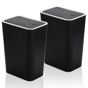 fasmov trash can, 2 pack 7.5 liter / 2 gallon plastic garbage container bin with press top lid, garbage can waste basket for kitchen, bathroom, living room, office, narrow place, black