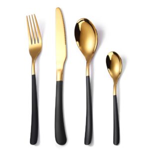 origlam silverware set, flatware cutlery set, stainless steel kitchen utensils set tableware, cutlery set for home and restaurant (pink & gold)