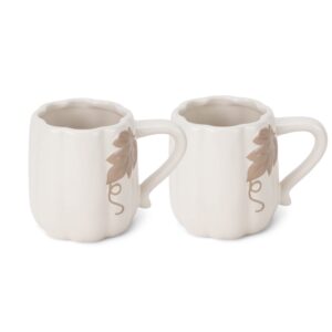 nat & jules pumpkin shaped 12 ounce ceramic coffee mugs: perfect for halloween, thanksgiving and fall kitchen & home collections - set of 2, white