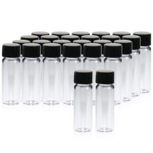 pekybio 20 pcs 4 ml (1 dram) clear small liquid sample glass vials with screw caps, 15 mm diameter x 45 mm length leak-proof vial, 13-425 black screw cap with pe liners