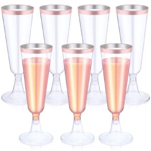 thenshop 50 pack rose gold plastic champagne flutes 5.5 oz elegant clear disposable champagne glasses detachable hard toasting glasses for wedding party fancy vino cocktail cups