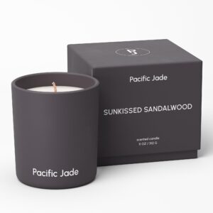 pacific jade hand poured 100% natural soy candle 11oz - luxury fragrance in matte glass for home or gift - premium cotton wick for 60 hours burn time - woman-founded brand (golden vanilla)