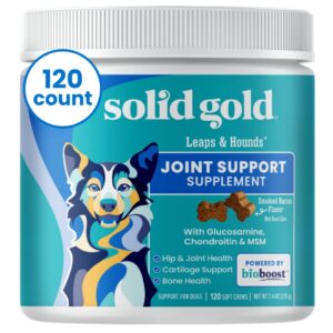 solid gold glucosamine for dogs hip and joint supplement - glucosamine chondroitin msm for dog pain relief - leaps & hounds chews for dog arthritis pain relief & overall mobility - 120 soft chews