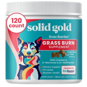 solid gold dog urine neutralizer for lawn chews - grass guardian with urinary tract, kidney, bladder, and ph support to reduce grass pee spots & grass burn - 120 count