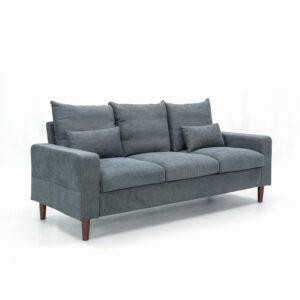 panana 3 seater sectional upholstered fabric sofa 76.5 couch for compact living room with wood legs, free 2 small cushions,grey 3 seater