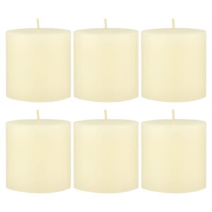 stonebriar tall 3 x 3 inch 40 hour long burning unscented wax flat top pillar candles, ivory, 6 pack