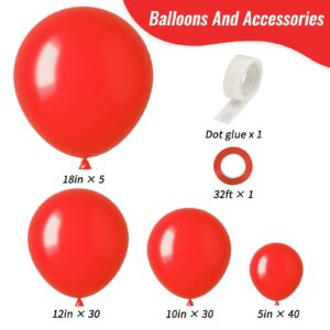 RUBFAC Gender Reveal Red Balloons, Different Sizes 105pcs 5/10/12/18 Inches for Garland Arch, Premium Party Latex Balloons for Birthday Wedding Valentines Day Baby Shower Graduation Party Decoration