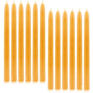 beeswax taper candles, 10 inch natural beeswax tapers candle sticks 12 pack - unscented and smokeless - 9 hours long burning time for home decor, party, wedding