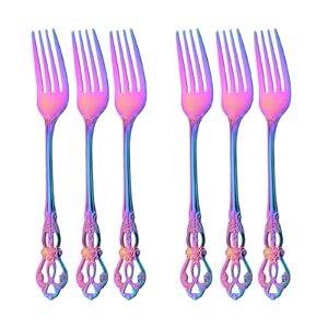 jankng 6pcs basic rainbow fork, royal stainless steel dinner fork with royal handle, metal forks set for eating salad fish, mirror finish