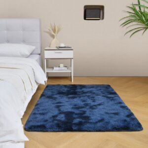 duduta navy blue soft fluffy rectangle rug 3x5 ft, tie-dyed shag furry plush throw rug for bedroom nursery living room home decor