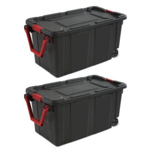 sathi 40 gallon wheeled industrial tote plastic, black, set of 2