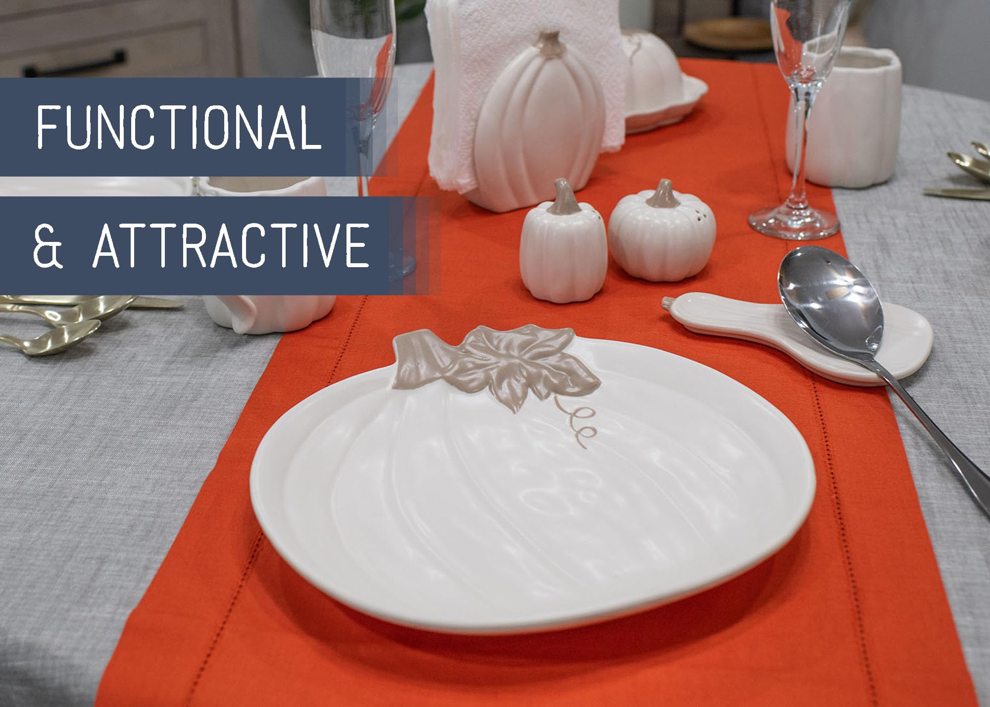 Nat & Jules Pumpkin Shaped 11 x 10.5 Inch Ceramic Large Serving Platter: Perfect for Thanksgiving, Halloween and Indoor Fall Table Décor & Centerpieces, White