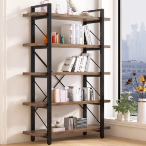 lz-dongman 5-tier bookshelf large etagere book shelves,industrial style bookcase and book shelves,open large real wood bookshelfs,retro brown for living room office, retro brown (lz01-5tier-plus)