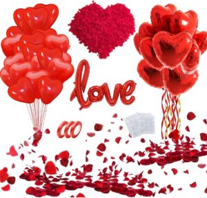 stimulate szxxzzmy 50 6-inch red heart balloons latex，18-inch 10pcs red heart balloons foil ，42-inch 1pcs red love balloon，red petals kit for valentines day,propose marriage,wedding party.…