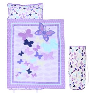 uomny toddler nap mat girls kids nap mats with removable pillow and blanket butterfly toddler sleeping bag for preschool daycare purple happy napper girls 50x20 inch