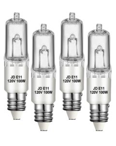 4 pack jde11 bulb,120v 100w halogen candelabra bulbs,t4 mini base jd e11 bulb ,dimmable 2700k warm white（replacement e11 led bulb）,for chandeliers,candelabra,ceiling fan, table lamps, cabinet lighting