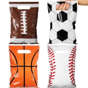 100 pcs football sports party favor bags soccer candy gift bags, plastic goodie treat bags bulk with handles for baseball basketball theme event gift bag birthday supplies decorations