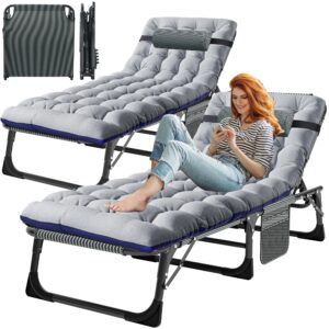 aboron heavy duty patio chaise lounge, 500lb bearing 3in1 adjustable lounge chair 1200d oxford adults sleeping camp chair, with mattress (chaise lounges, black bed and charcoal gray pad)