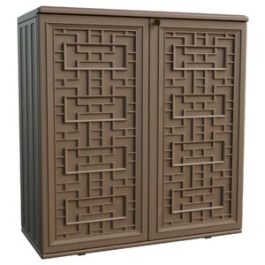 mrosaa indoor outdoor storage cabinet waterproof with 1 shelf, plastic outdoor storage cabinets for patio/garden/backyard, size 34.3''l*15''w*36.2''h(brown)