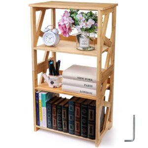 hedume bookcase, 3-tier open shelf bookcase, small bamboo bookshelf, bamboo natural shelving, book organizer storage open shelf rack, display shelves for bedroom, living room, office, bathroom