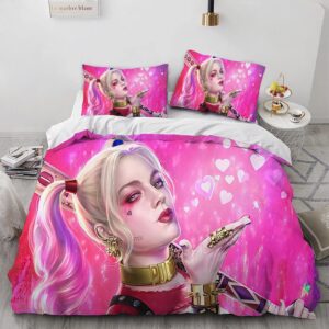 nichiyobi anime joker girl x team quinn duvet cover 3d bedding comforter cover 3 pcs (1 duvet cover +2 pillowcases) bedding set (02,king-104x90in+20x30in*2)